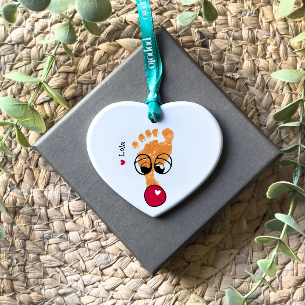 Rudolph Foot Print Heart Decoration | Popolo Ceramico