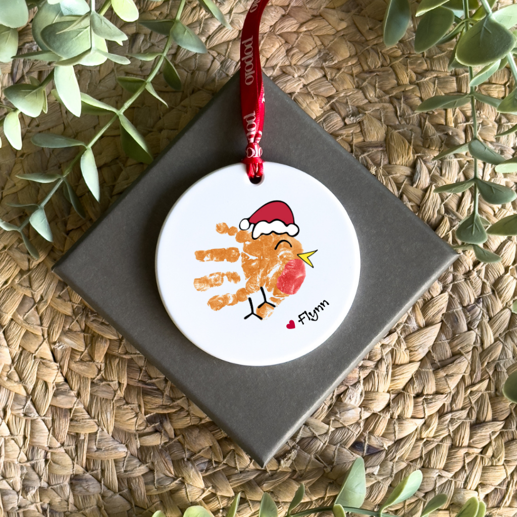 Robin Hand Print Round Decoration | Popolo Ceramico